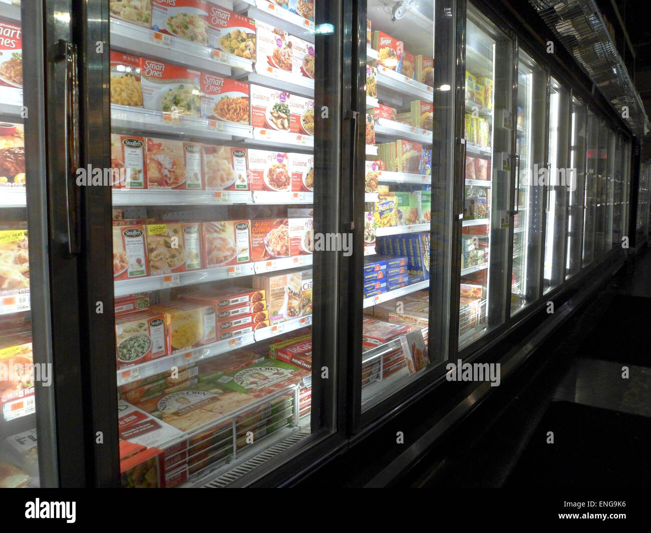 Freezer cases in a supermarket in New York on Monday, May 4, 2015 ...