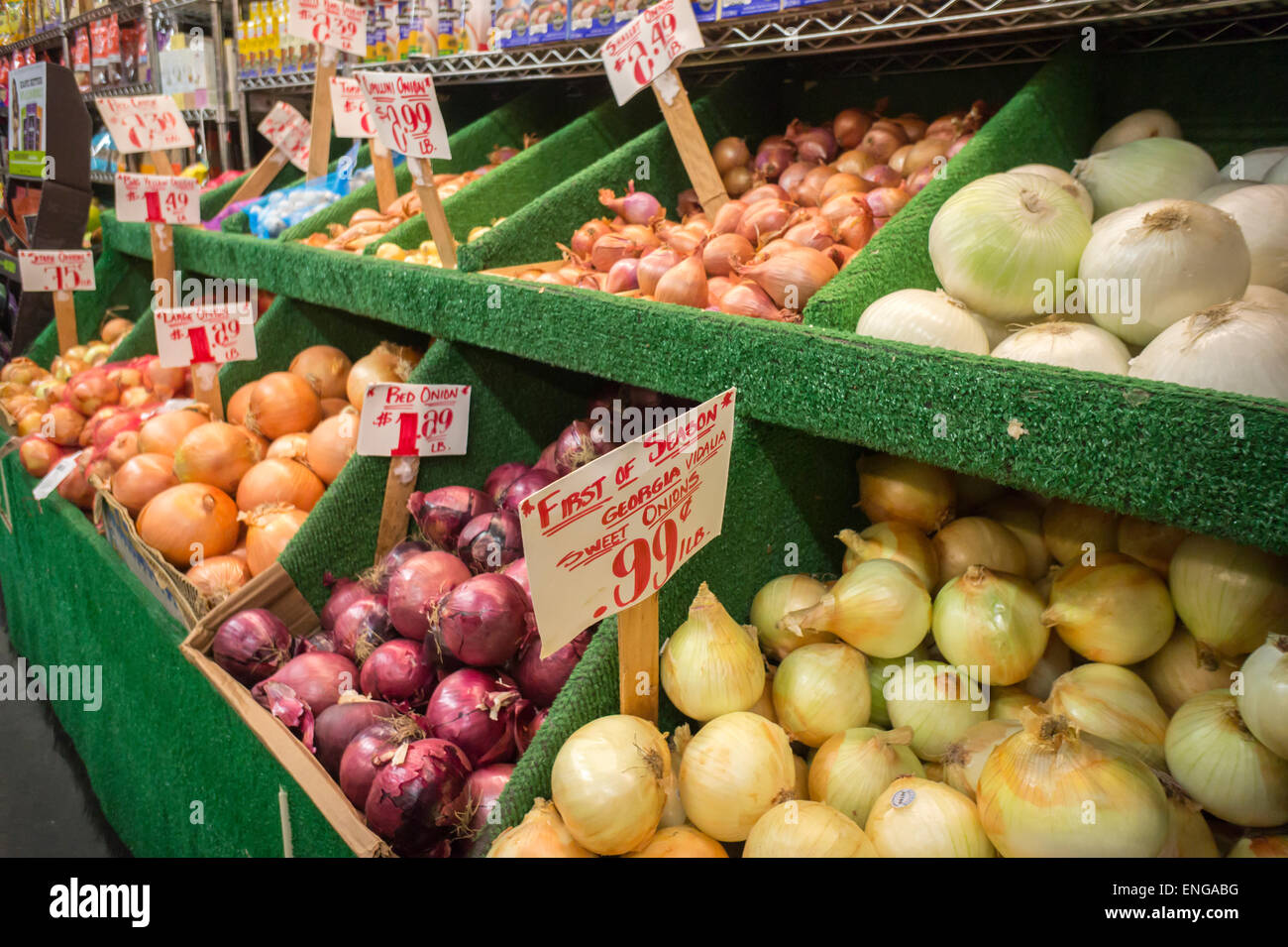 Varieties of onions in a supermarket in New York on Thursday, April 30 ...