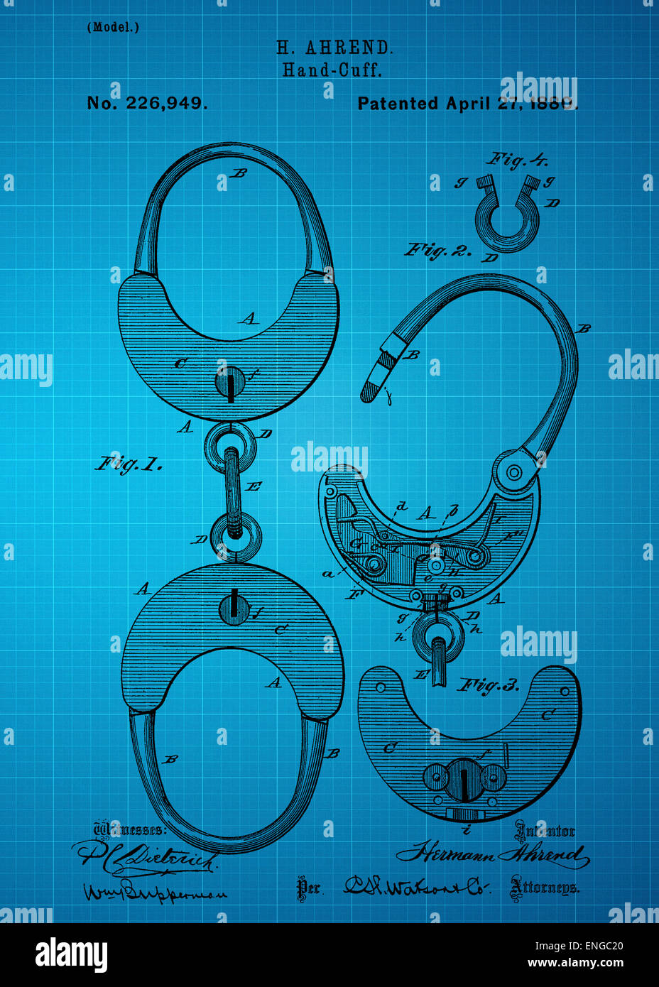 Hand cuff Patent 1880 Vintage patent artwork great presentation in both ...