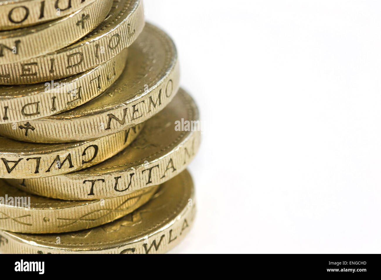 Stack of One pound coins on a white background Stock Photo - Alamy