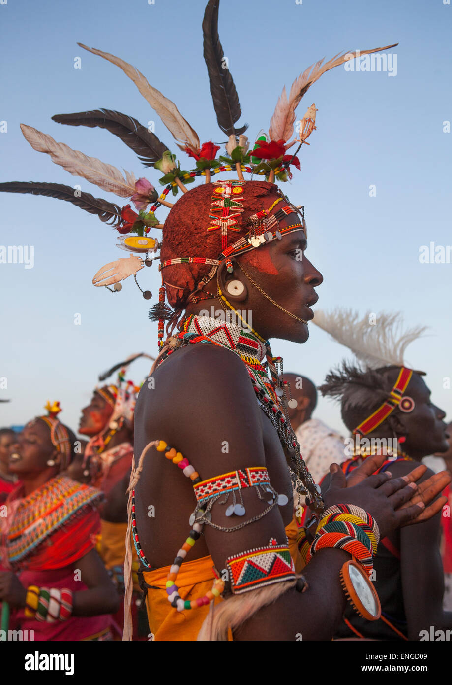 Rendille Tribesman Jumping, Turkana Lake, Loiyangalani, Kenya Stock ...
