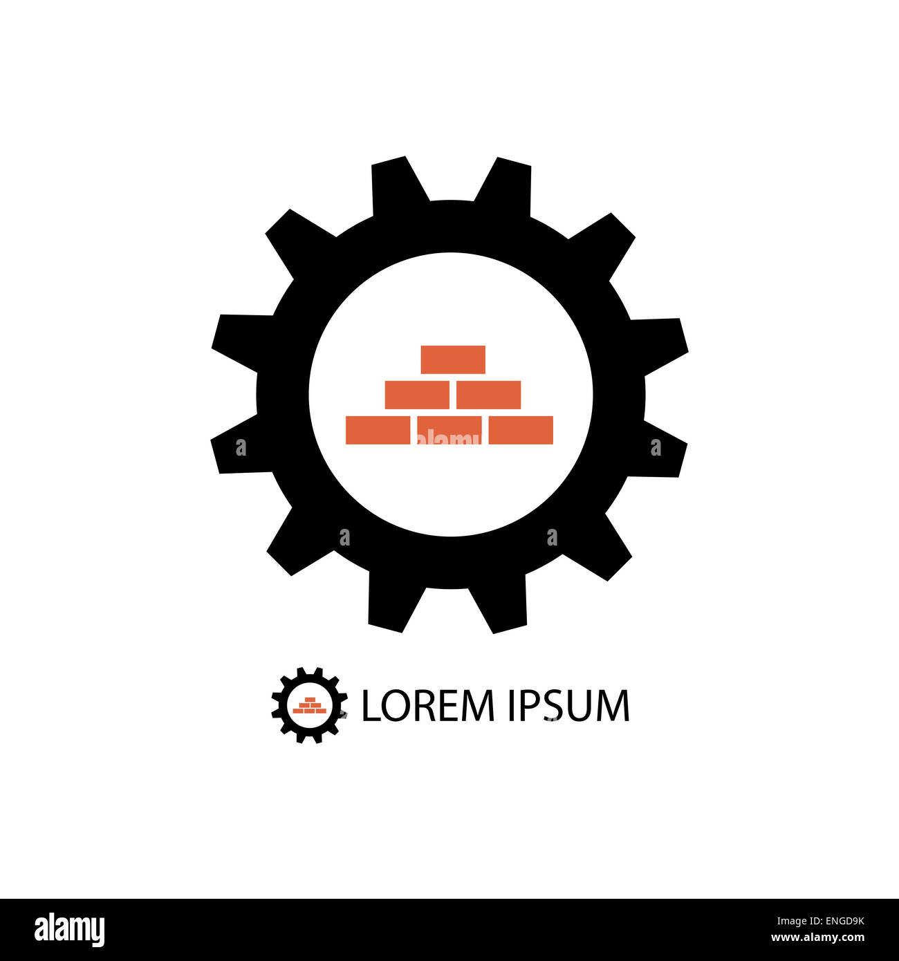 Construction logo wih gear wheel and bricks Stock Photo - Alamy