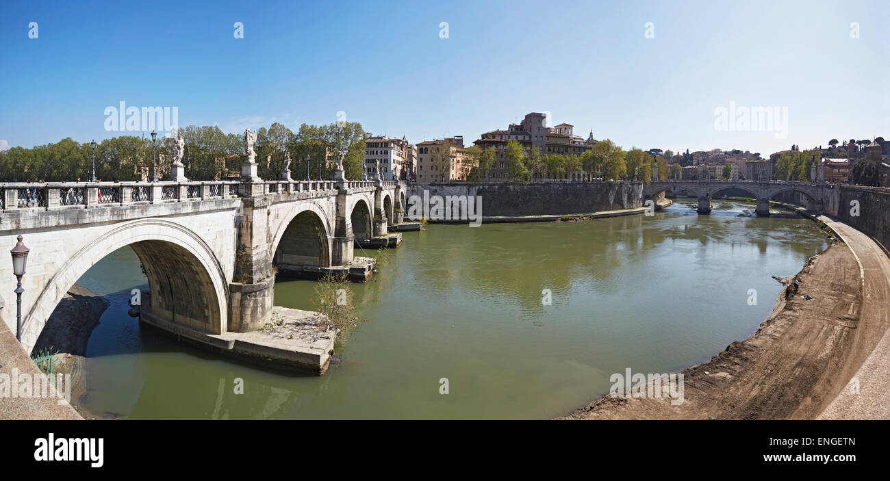 Rome St Angelo or Ponte Sant'Angelo bridge and the river Tiber Stock ...