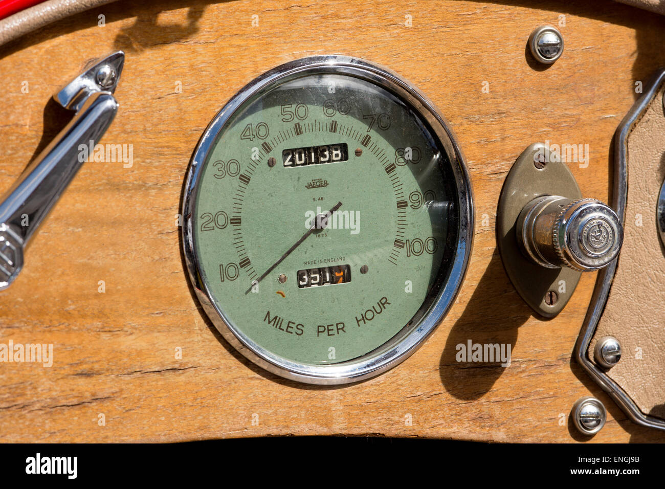 Jaeger speedometer in a vintage MG car Stock Photo - Alamy