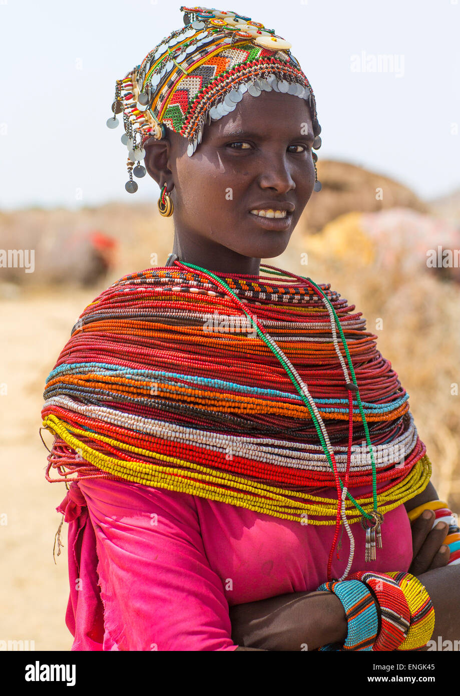 Rendille Tribeswoman Wearing Traditional Headdress And Jewellery ...
