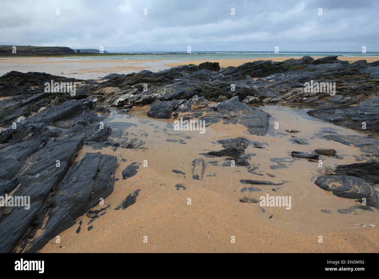 Rockpools on Constantine bay, North Cornwall, England, UK Stock Photo ...