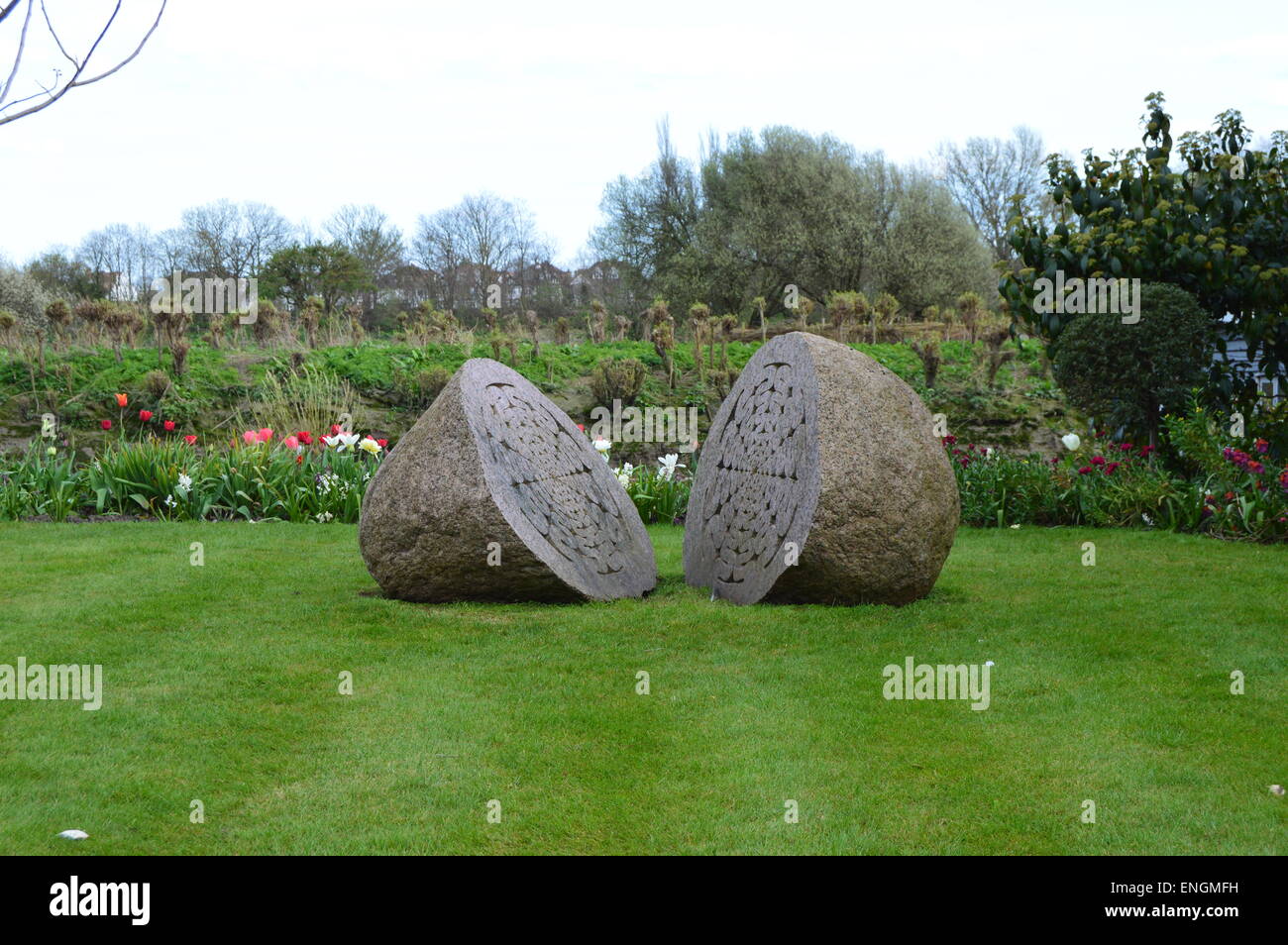 One Big rock split into two, unearthing a unique pattern Stock Photo ...