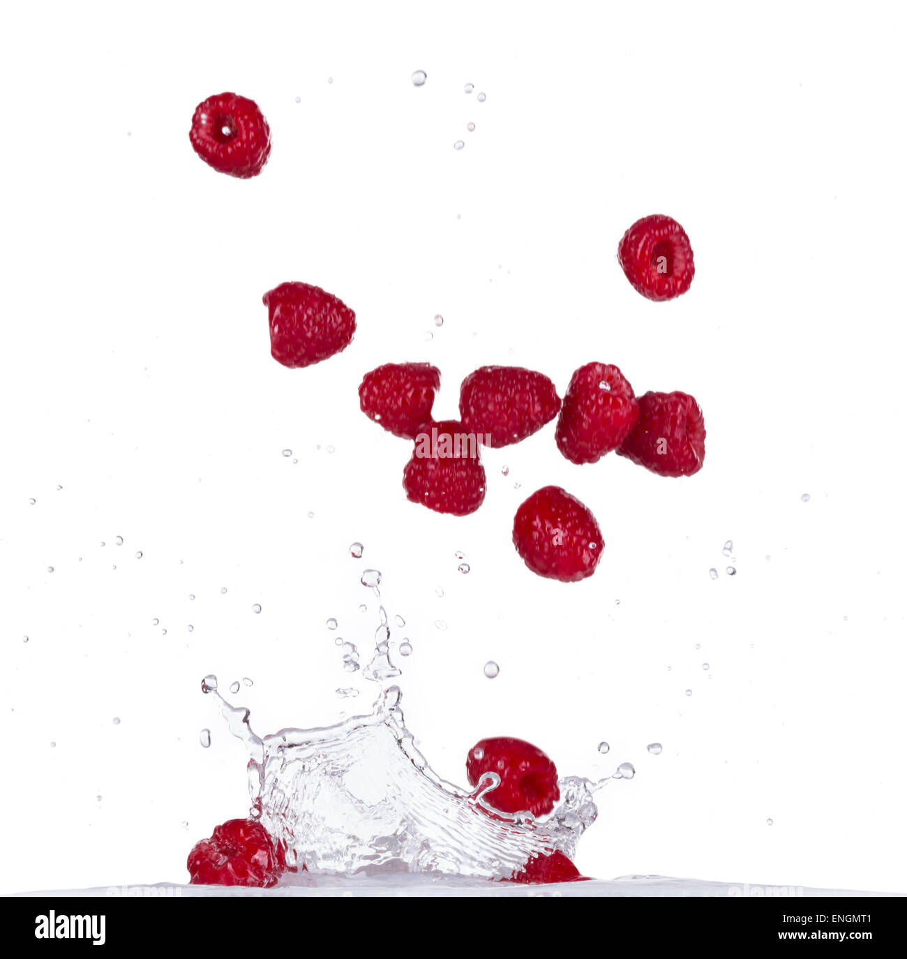 Fresh raspberries in water splash isolated on white backround Stock ...