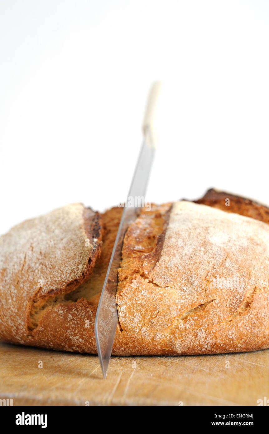 Italian Bread Loaf and Knife Stock Photo - Alamy