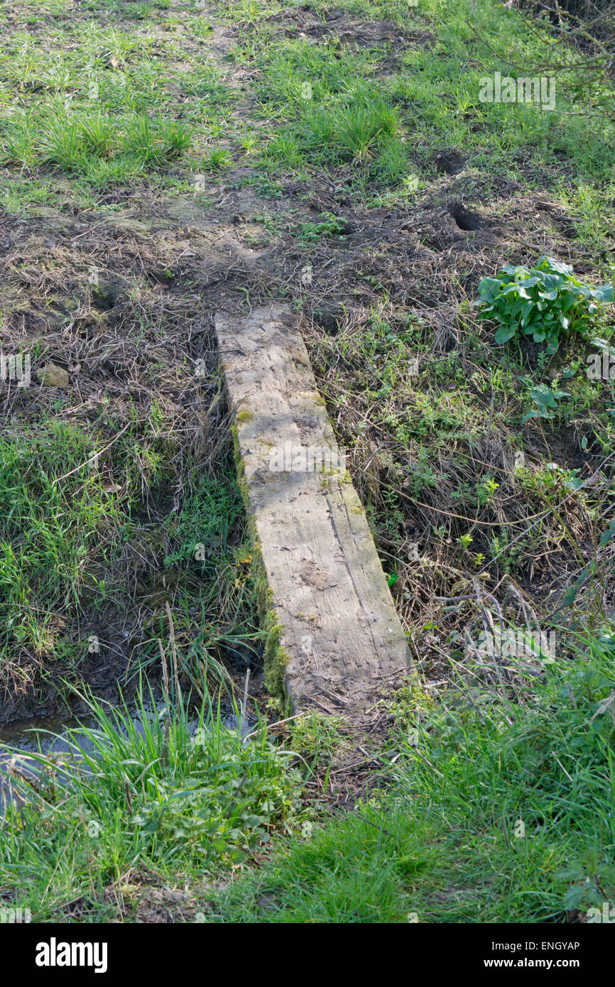 Wooden board over ditch, public footpath Stock Photo - Alamy