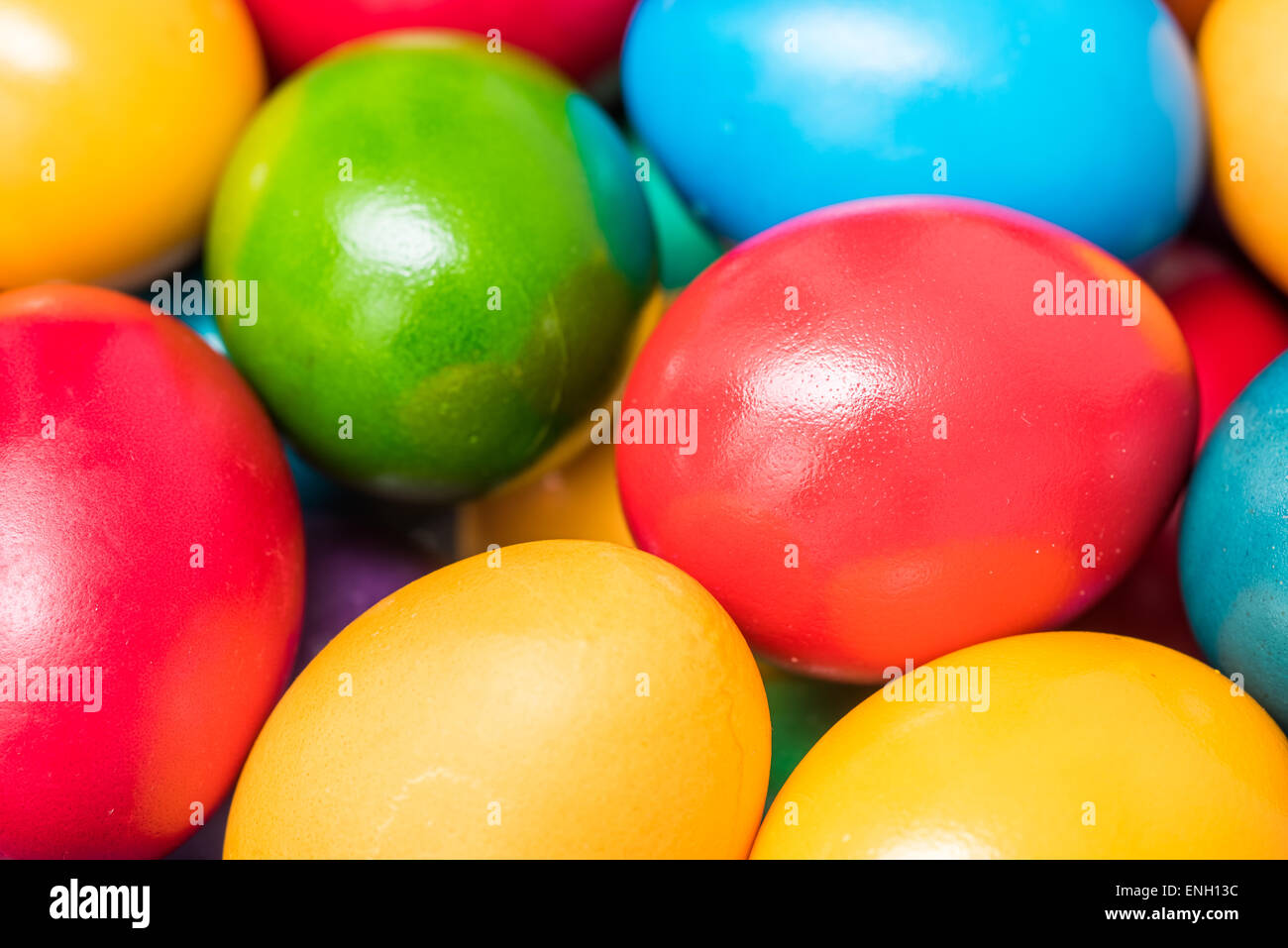Colorful Easter Eggs In Basket Close Up Stock Photo - Alamy