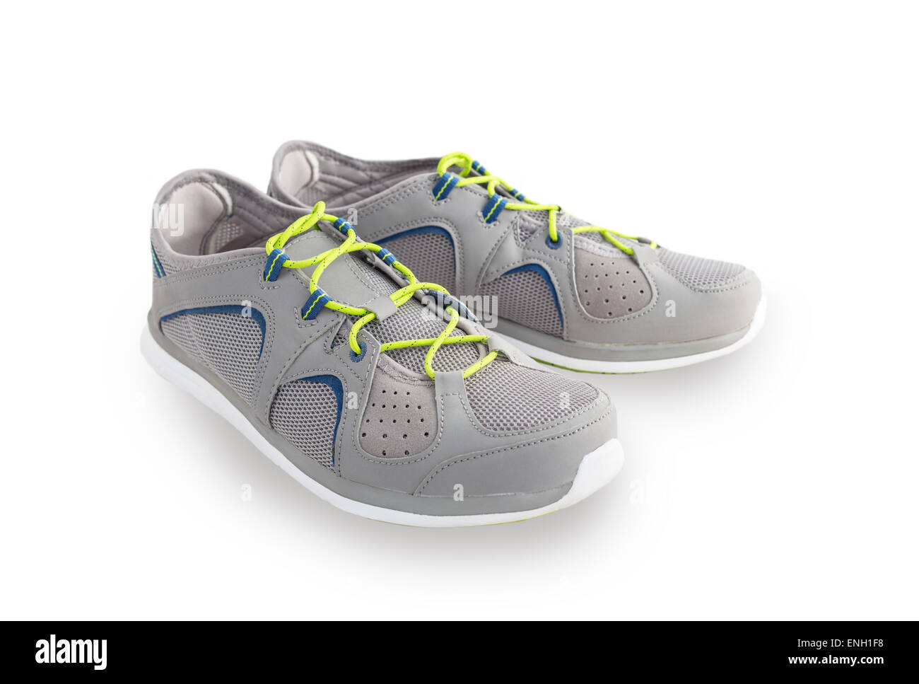 Grey sport shoes isolated on the white background Stock Photo - Alamy