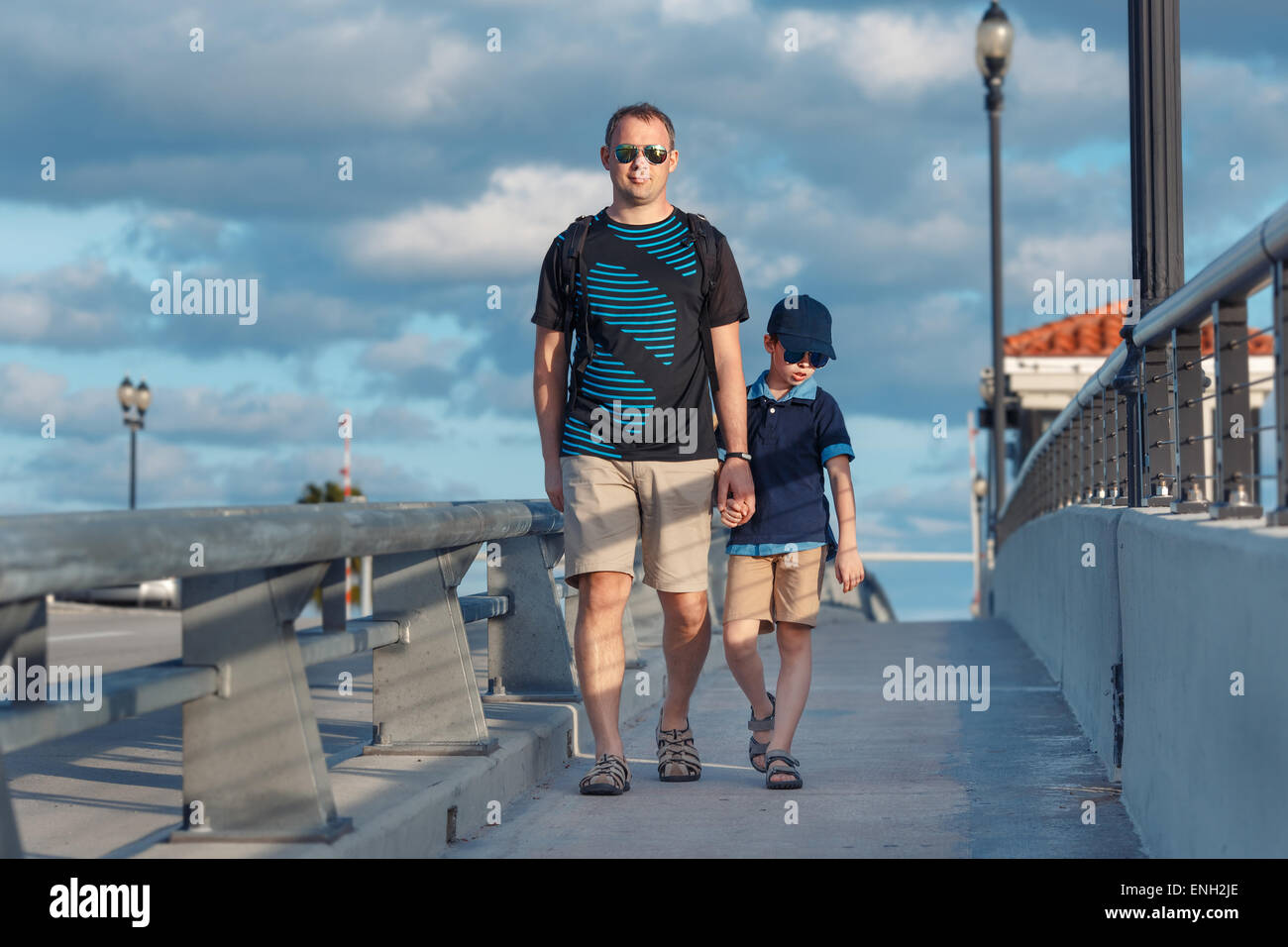 Young father and son on Fort Lauderdale Bridge, Florida, USA Stock ...