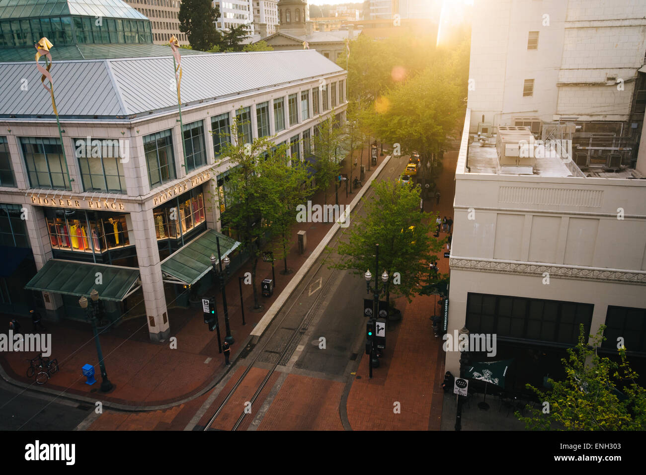 View of Morrison Street at sunset, in Portland, Oregon Stock Photo - Alamy