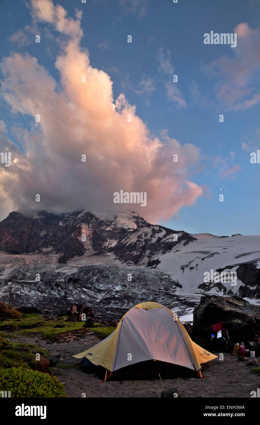 WASHINGTON - Clouds covering the summit of Mount Rainier at sunset from ...