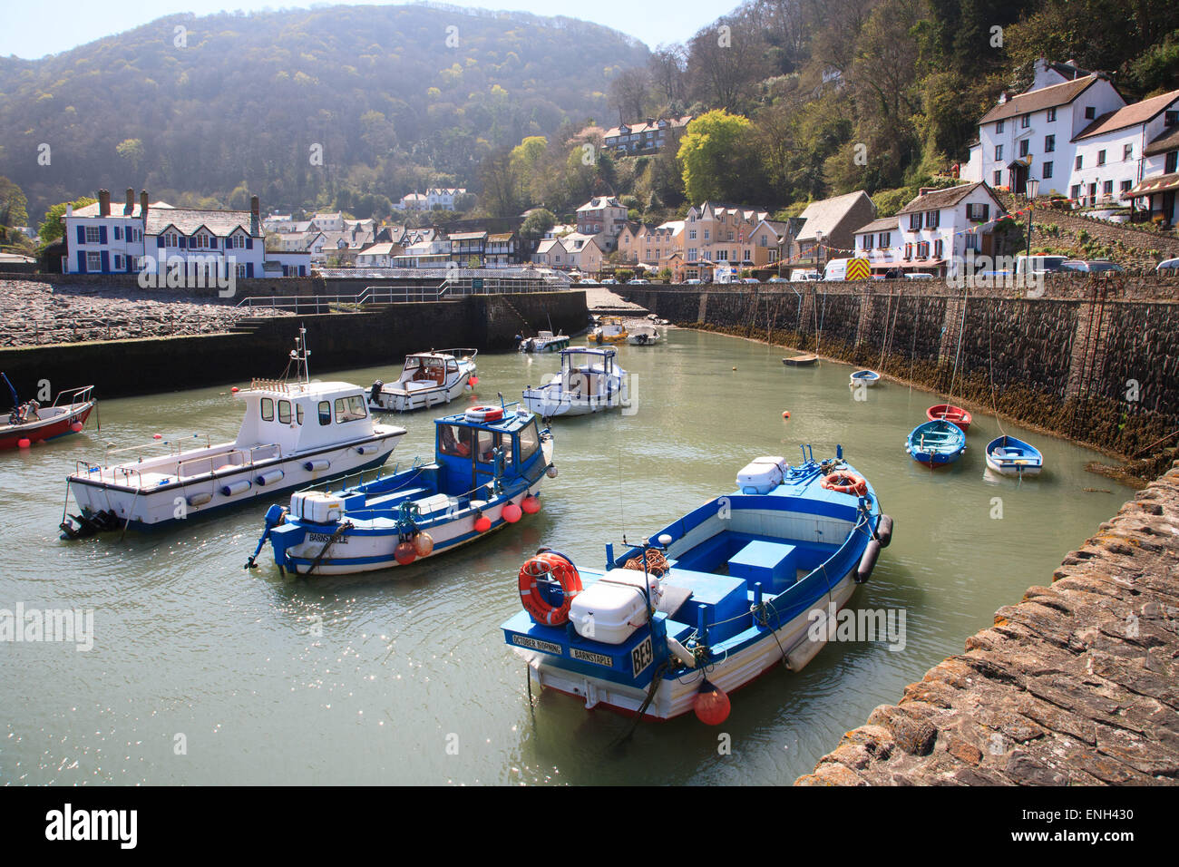 The harbour at Lynmouth in Devon in a gorge below Lynton. Called Stock ...