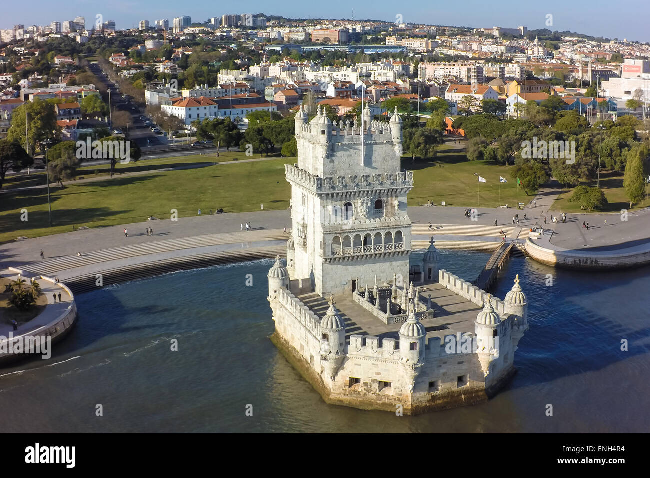 Aerial view of Belem tower - Torre de Belem in Lisbon, Portugal Stock ...