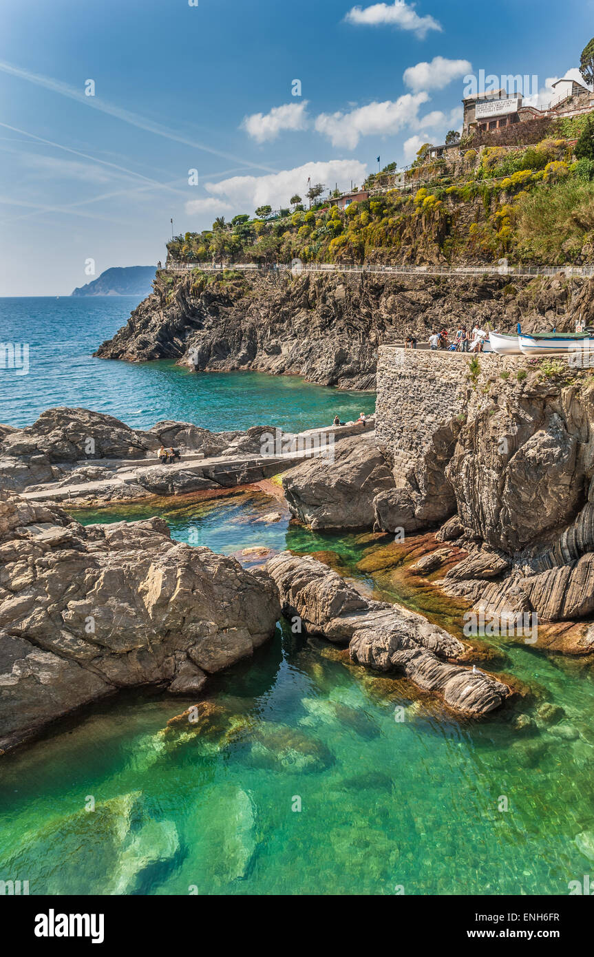 Majestic Italian coastline with blue-green pools of ocean water in ...