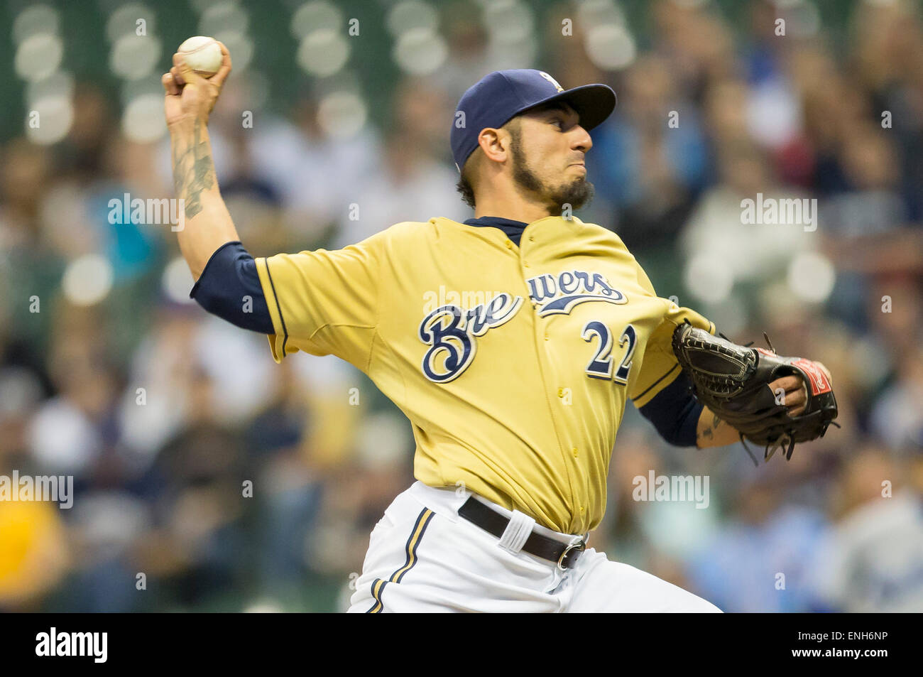 Milwaukee, WI, USA. 5th May, 2015. Milwaukee Brewers starting pitcher ...