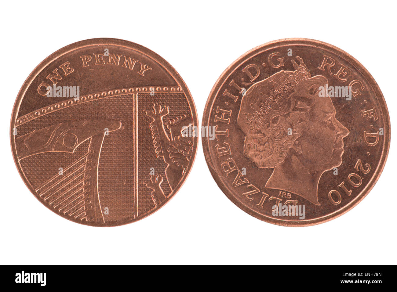 One penny coin over a white background Stock Photo - Alamy