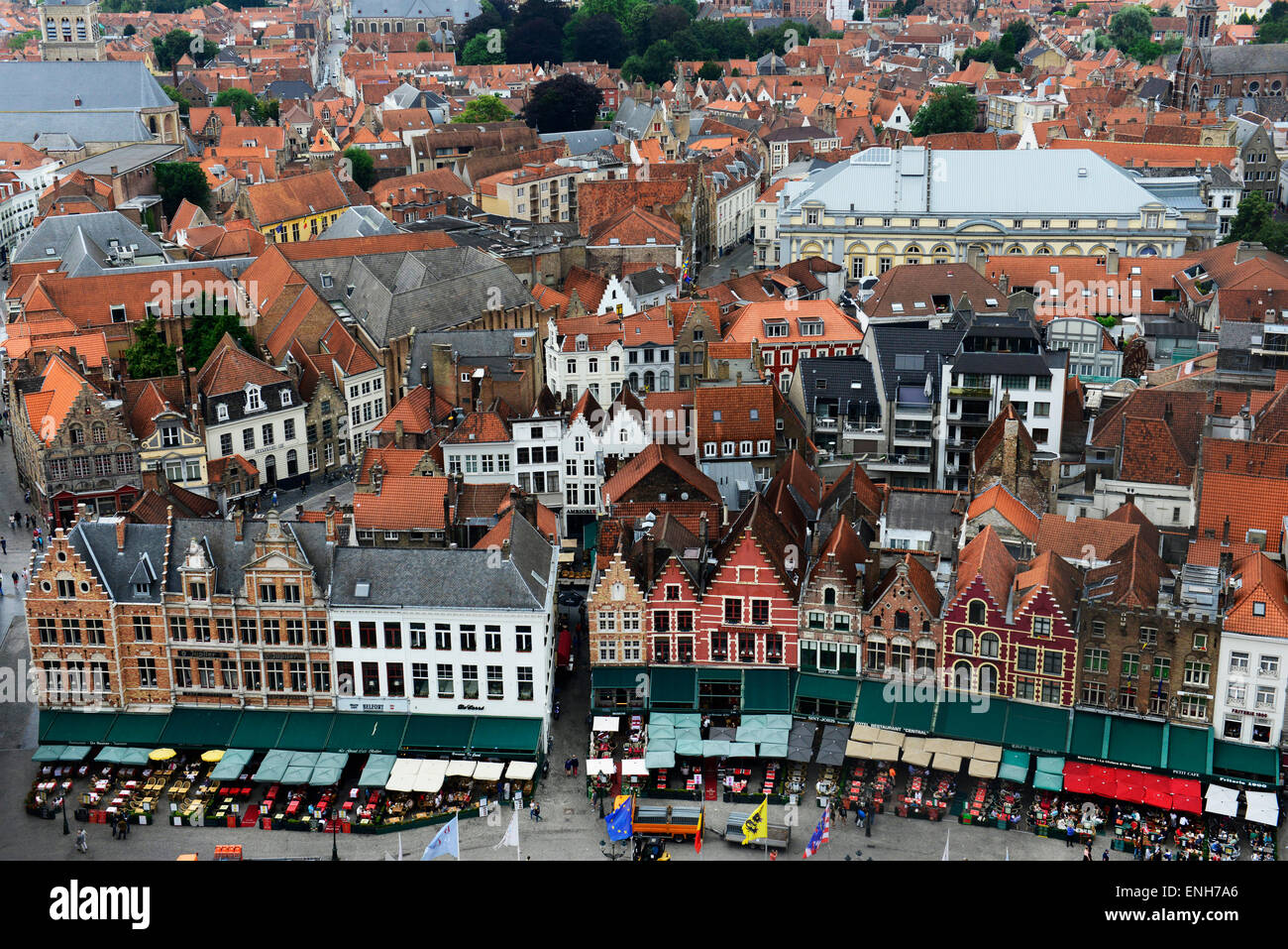 The colorful buildings at Bruges's market square as seen from the ...
