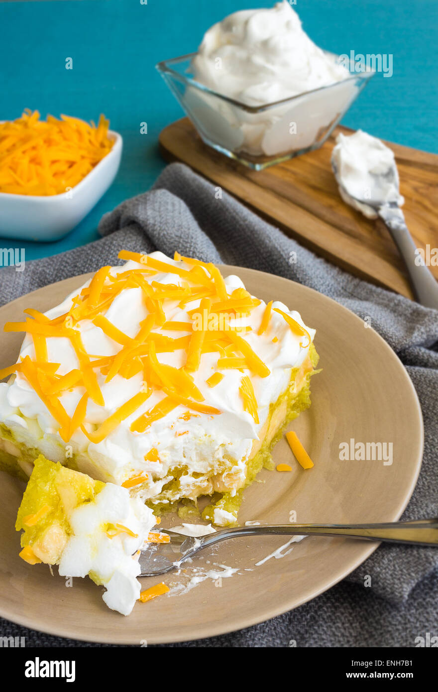 Hawaiian salad made with lemon jello, pineapple, banana, mini ...