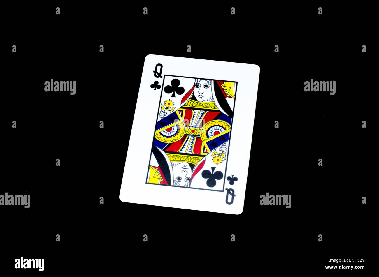 queen clover card isolated on black background Stock Photo - Alamy