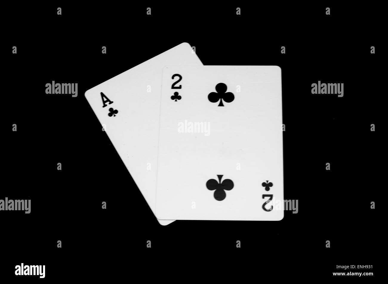 ace and number two clover card isolated on black background Stock Photo ...