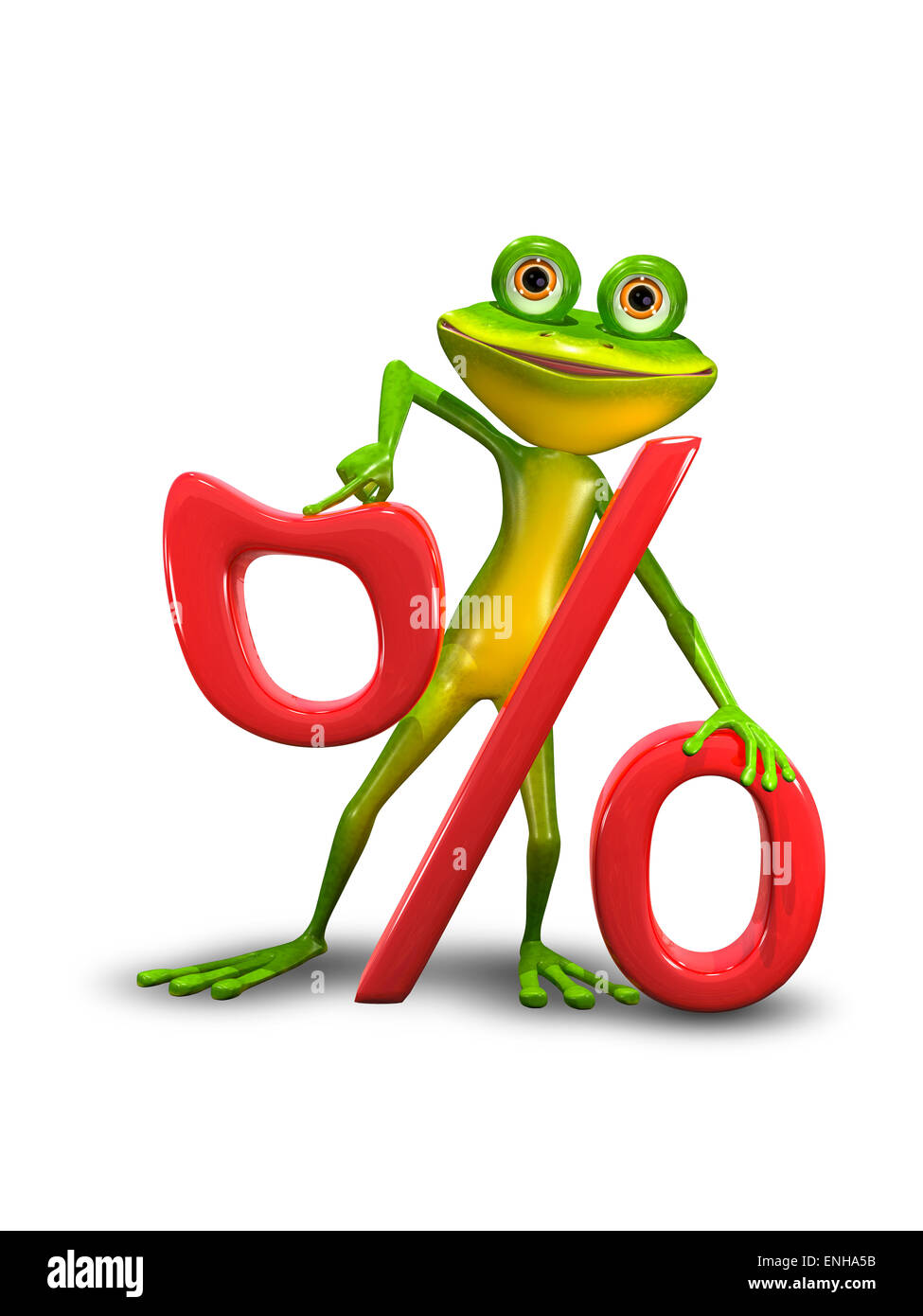 Illustration of a green cartoon frog and the percent sign Stock Photo ...