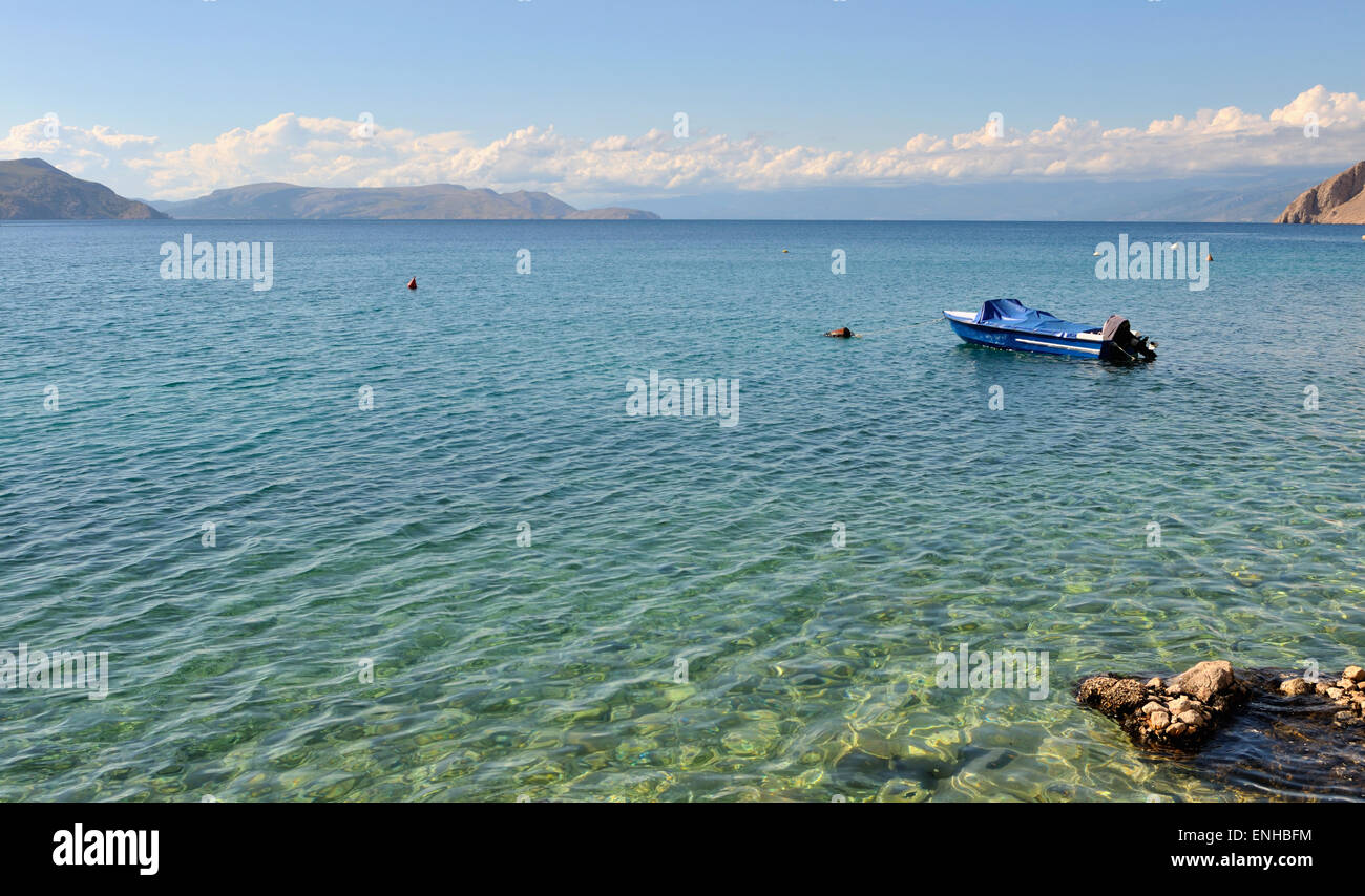 small motor boat in transparent sea Stock Photo - Alamy