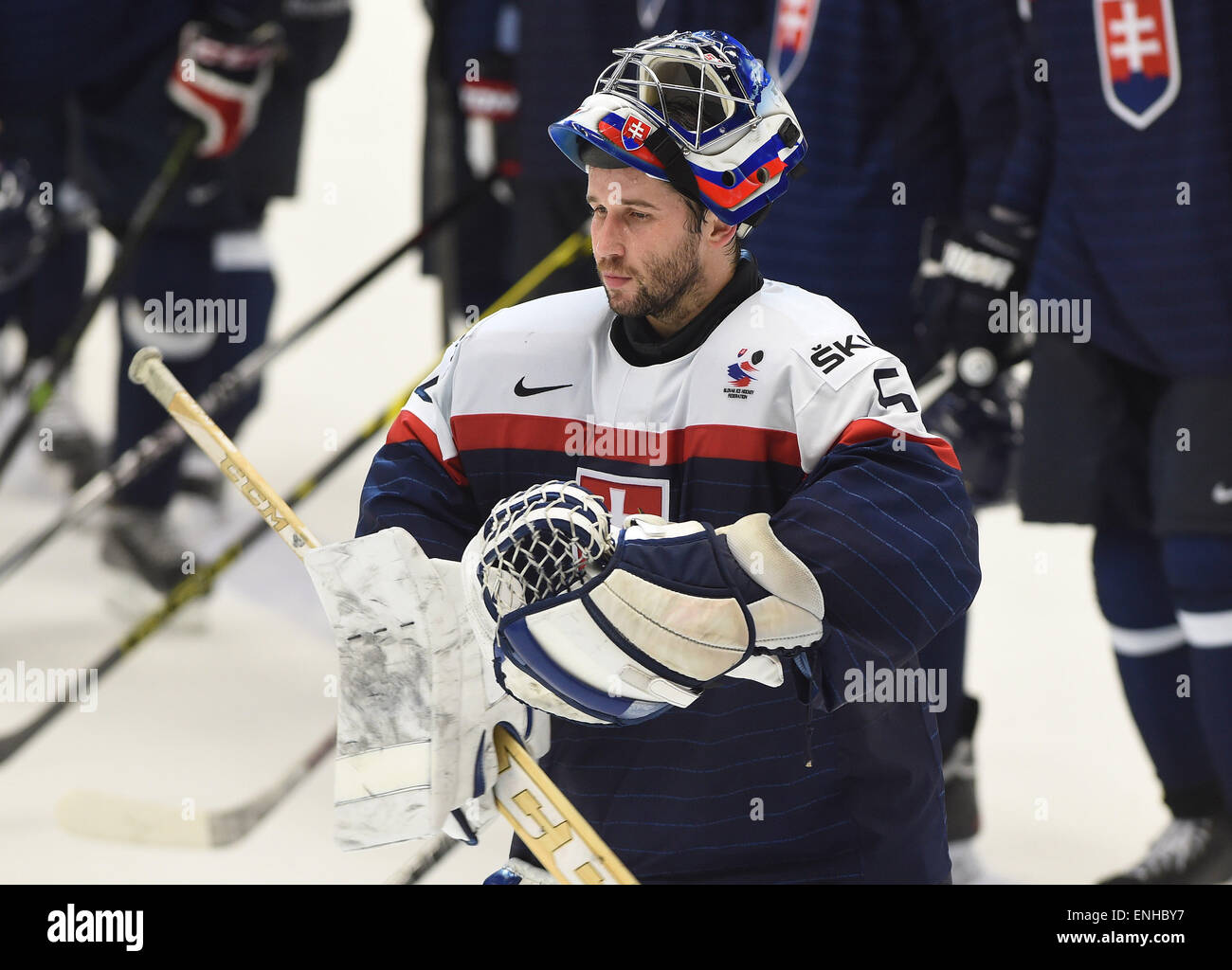 Slovakian goalkeeper Jan Laco after the Ice Hockey World Championship ...