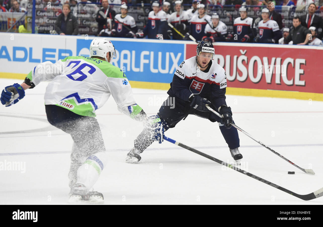 From left Slovenian forward Jan Urbas and Slovakian defender Michal ...