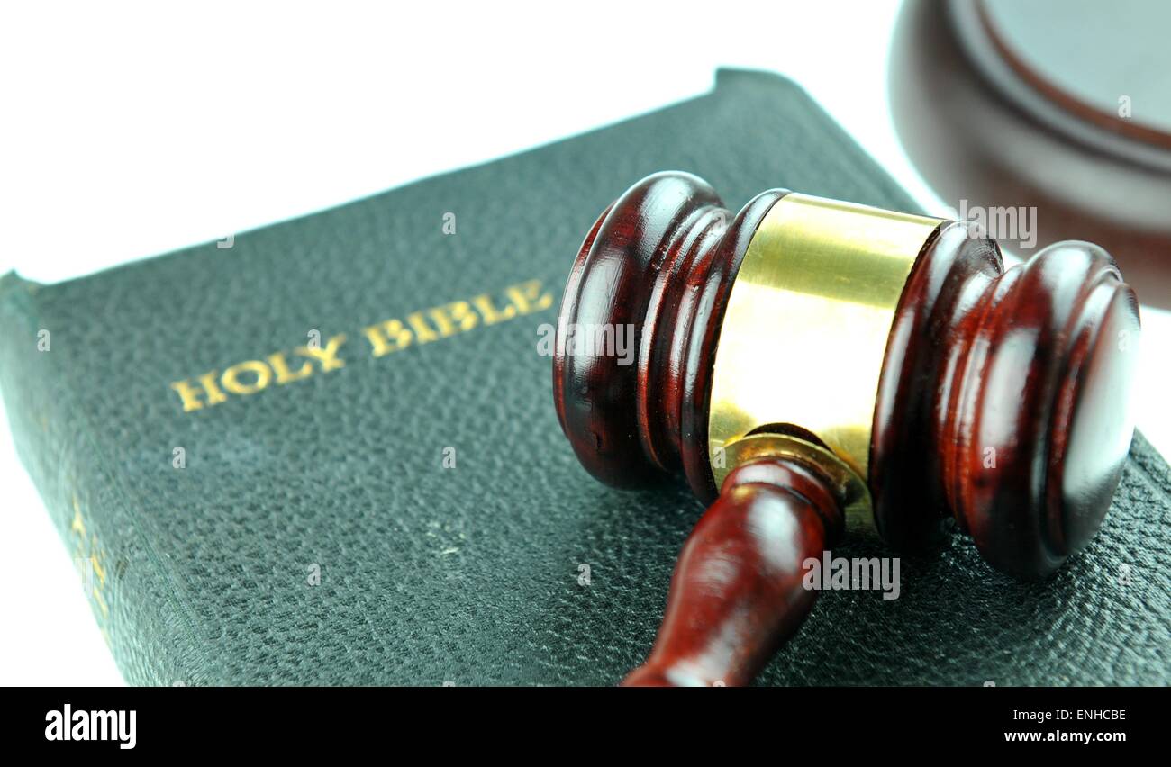 Justice concept with gavel against the bible Stock Photo - Alamy