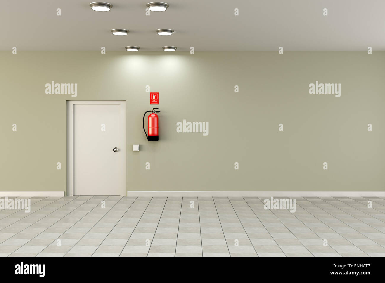 3d rendering of a fire extinguisher on an empty room Stock Photo - Alamy