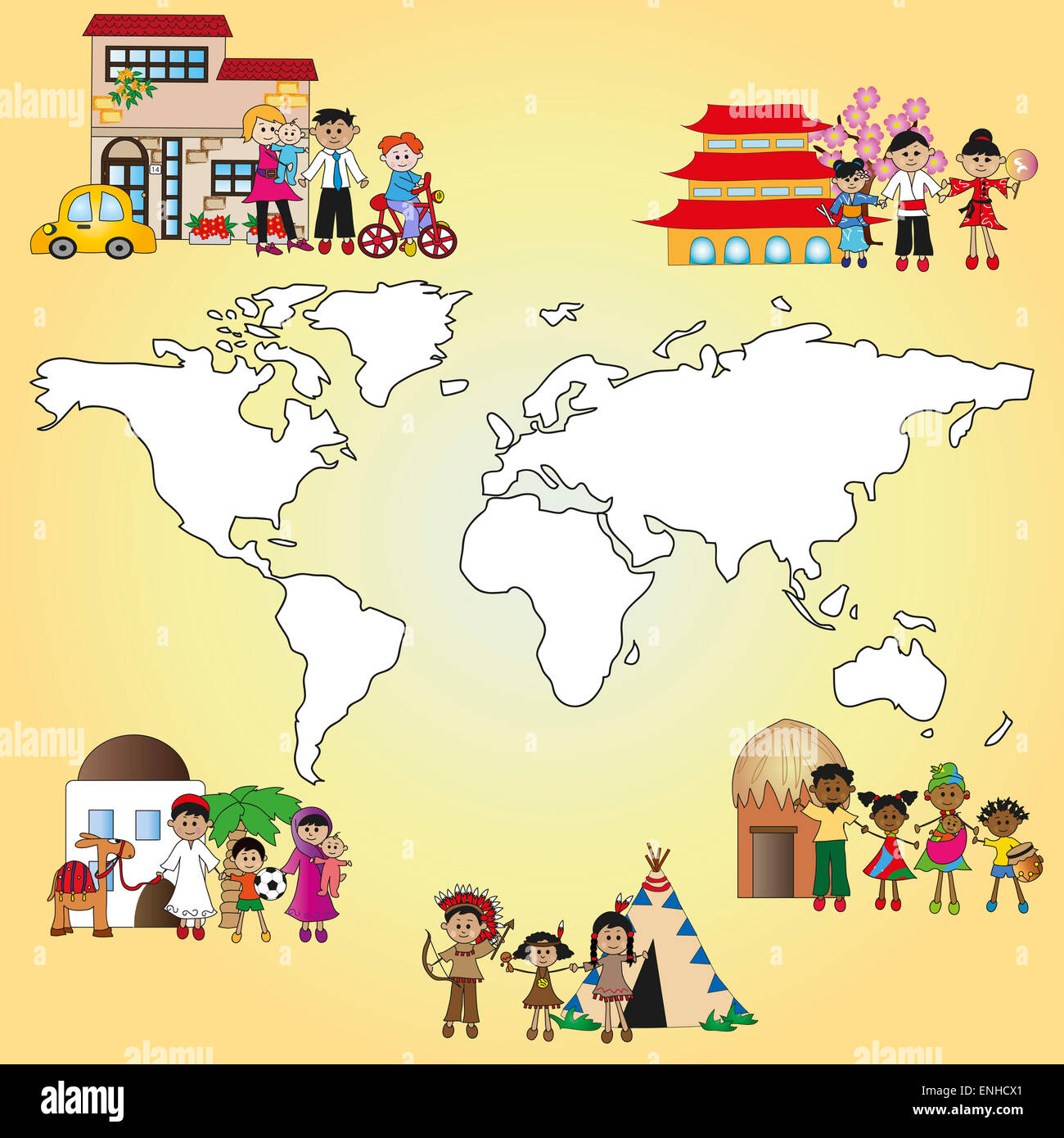 illustration of different family around the world Stock Photo - Alamy