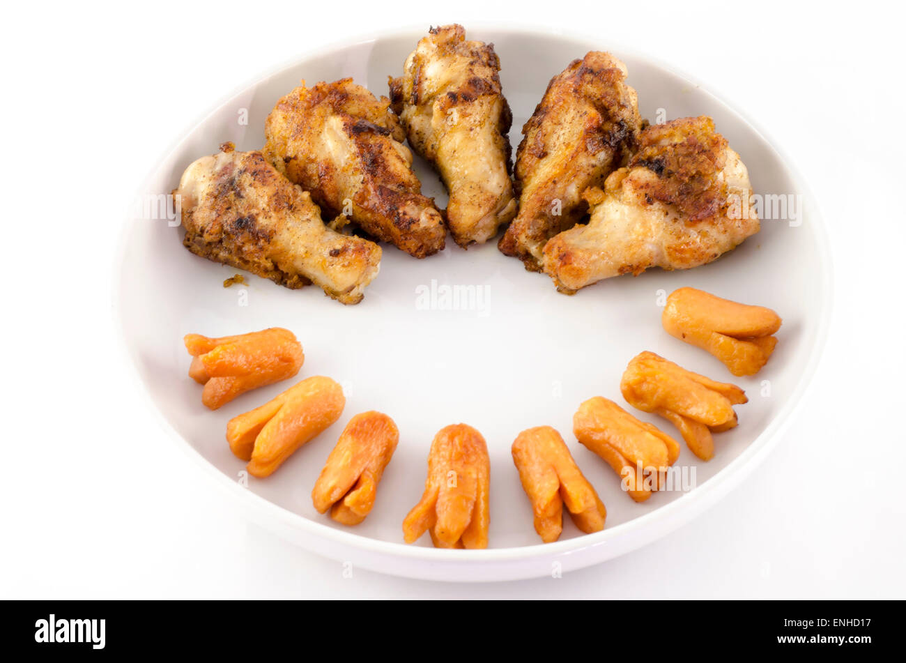 food mini sausage and fired chicken isolated on white background Stock ...