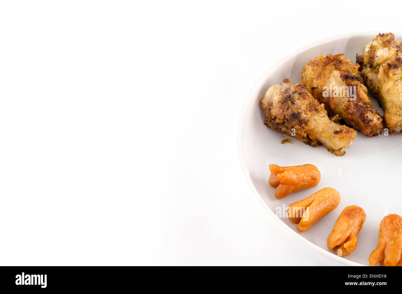 food mini sausage and fired chicken isolated on white background Stock ...