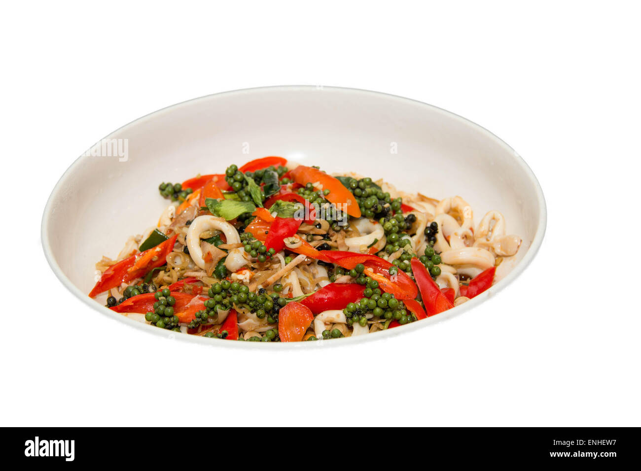Stir basil sea squid and thai food Stock Photo - Alamy