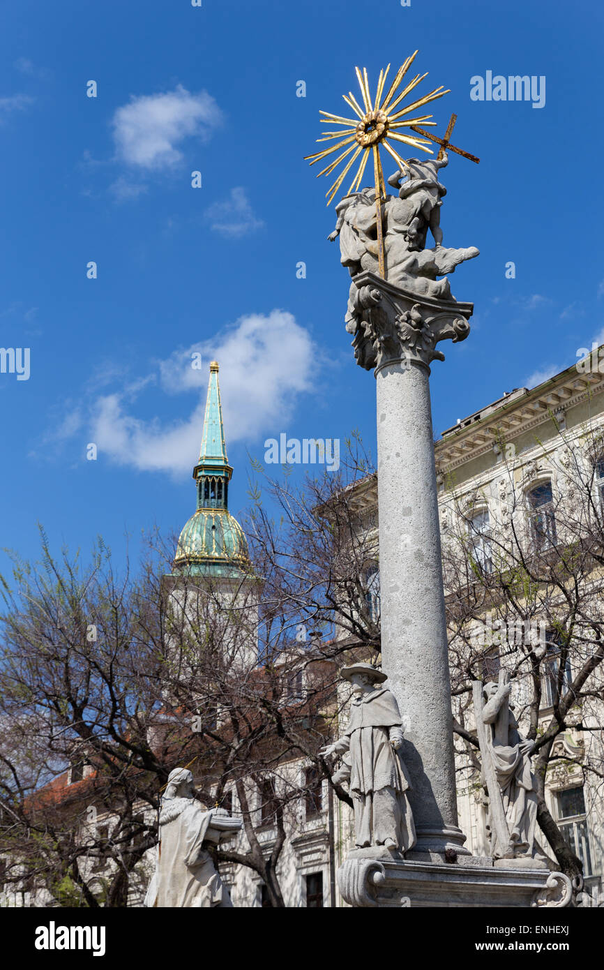 Religious statue and St. Martin's Cathedral in Old Town of Bratislava ...
