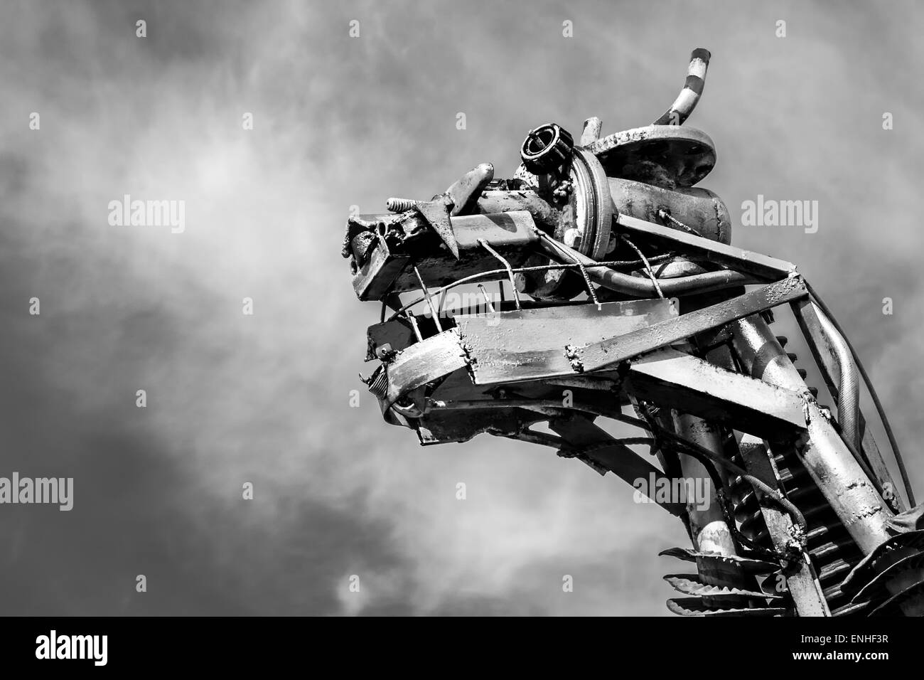 Assorted junk metal welded together to form a cow head in black and ...