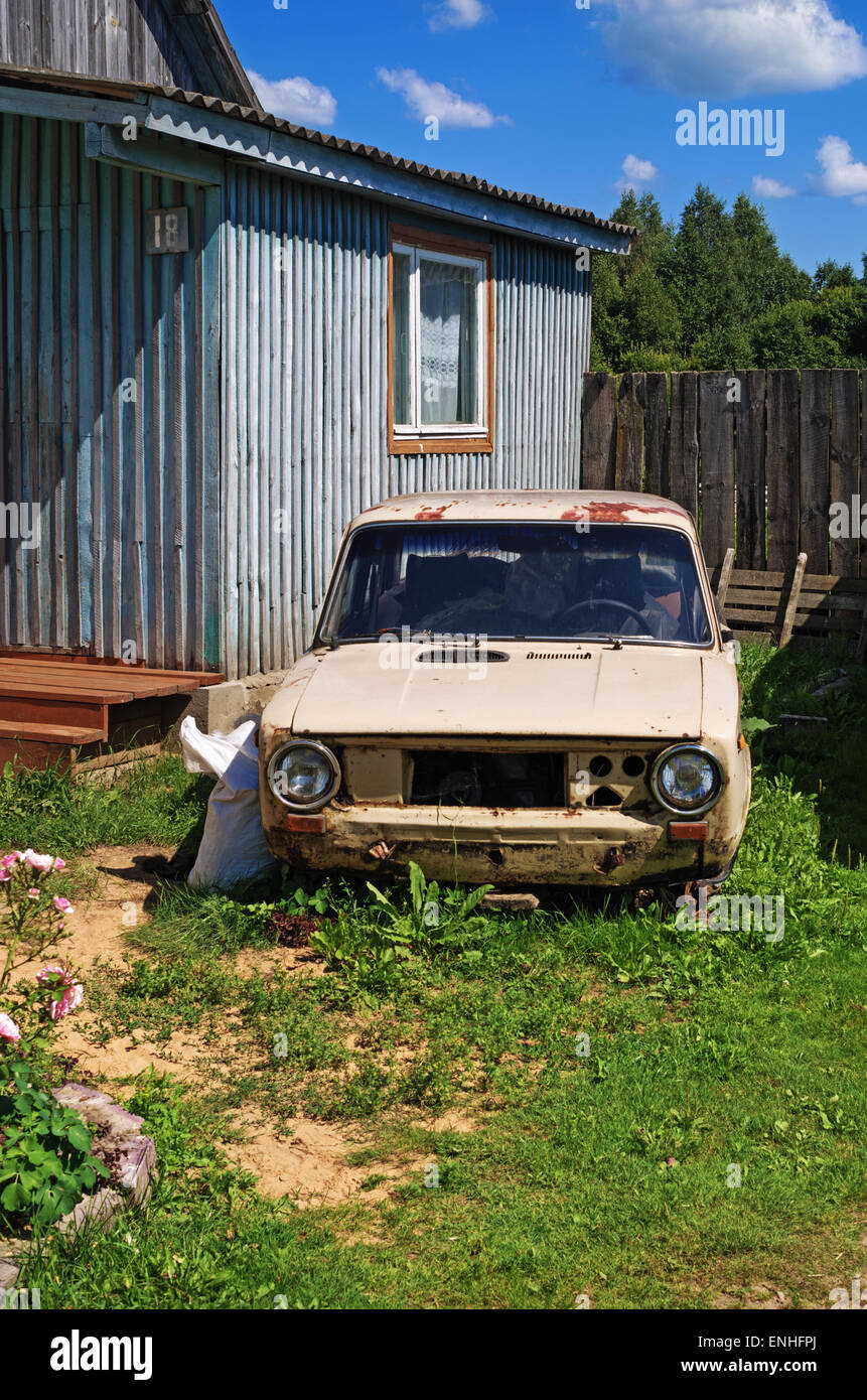 Village house yard - old car Stock Photo - Alamy