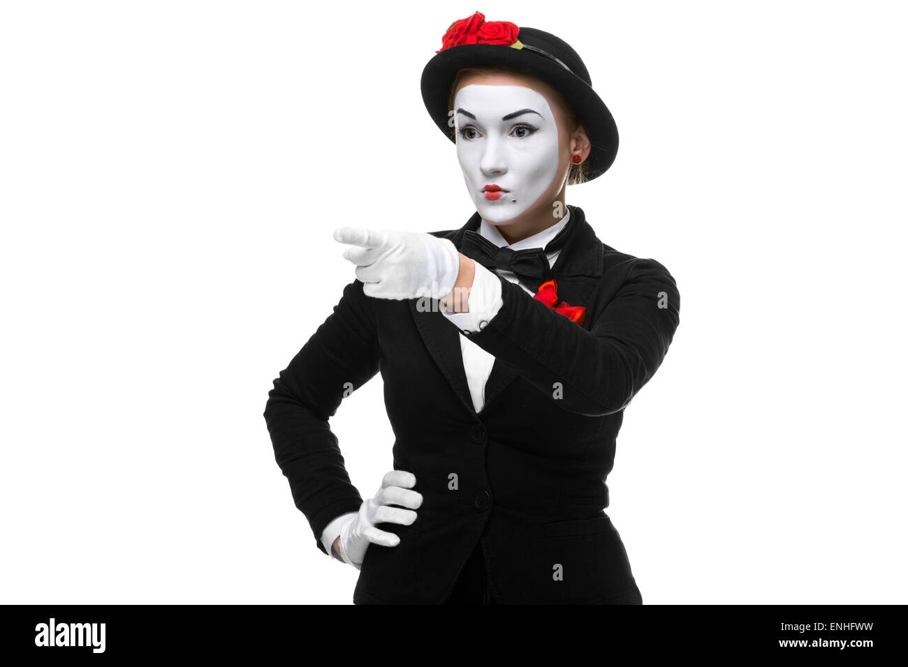 Portrait of mime with pointing finger Stock Photo - Alamy