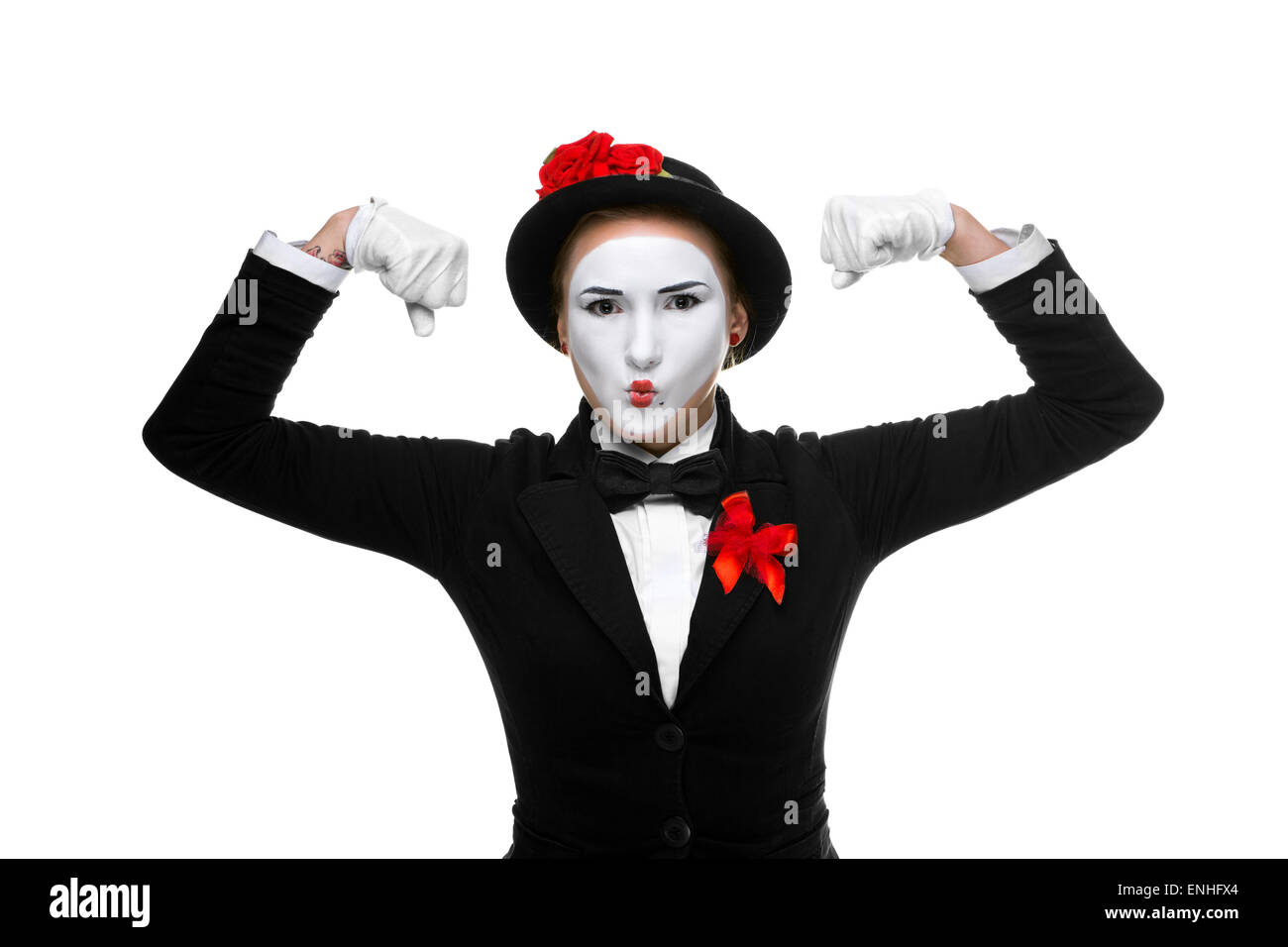 Isolated young business woman showing power Stock Photo - Alamy