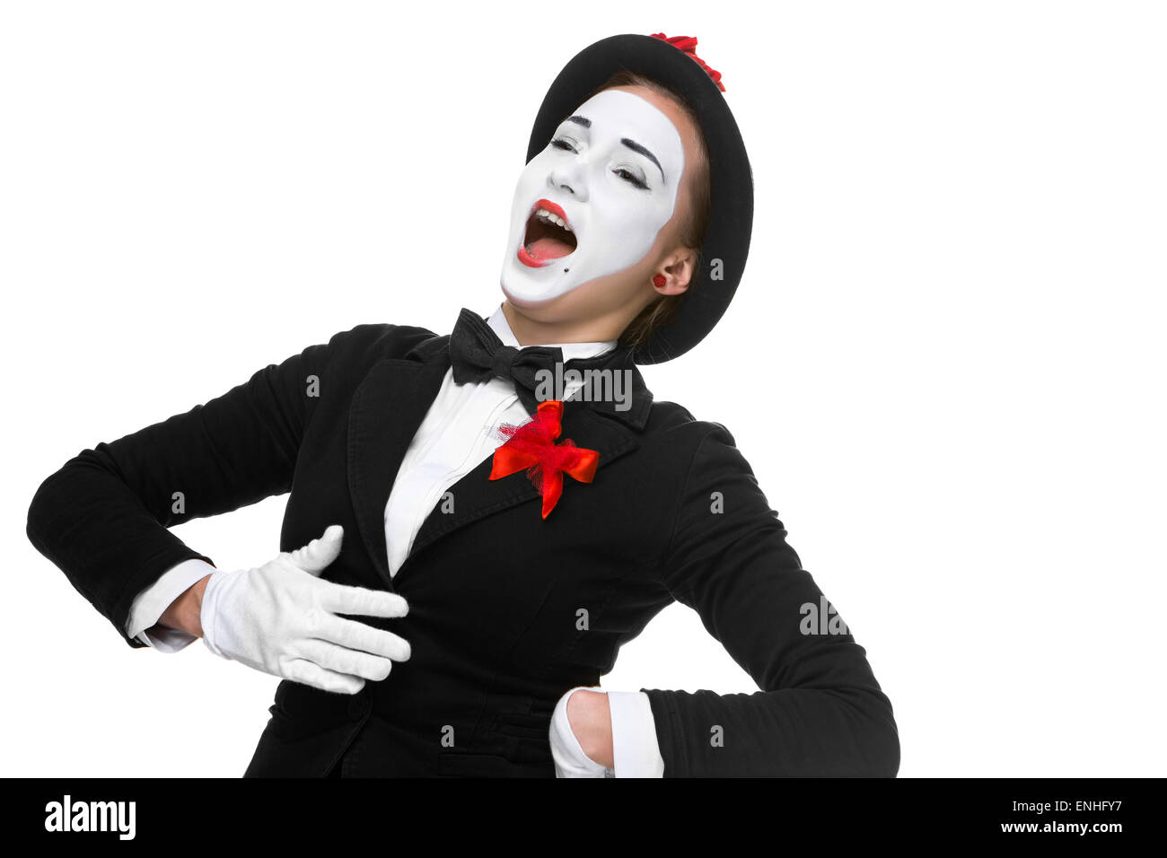 Portrait of the surprised and joyful mime with open mouth Stock Photo ...