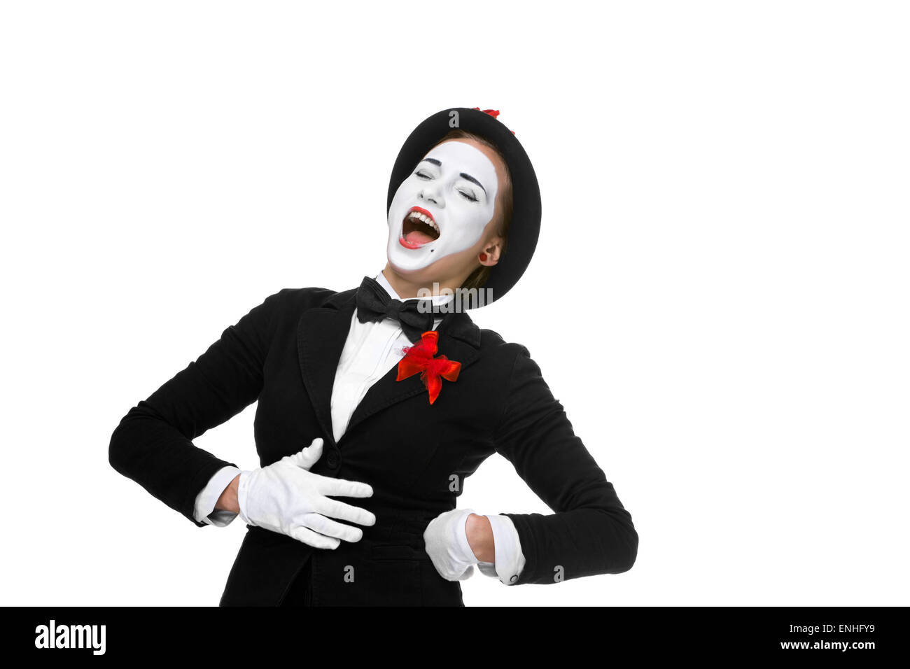 Portrait of the surprised and joyful mime with open mouth Stock Photo ...