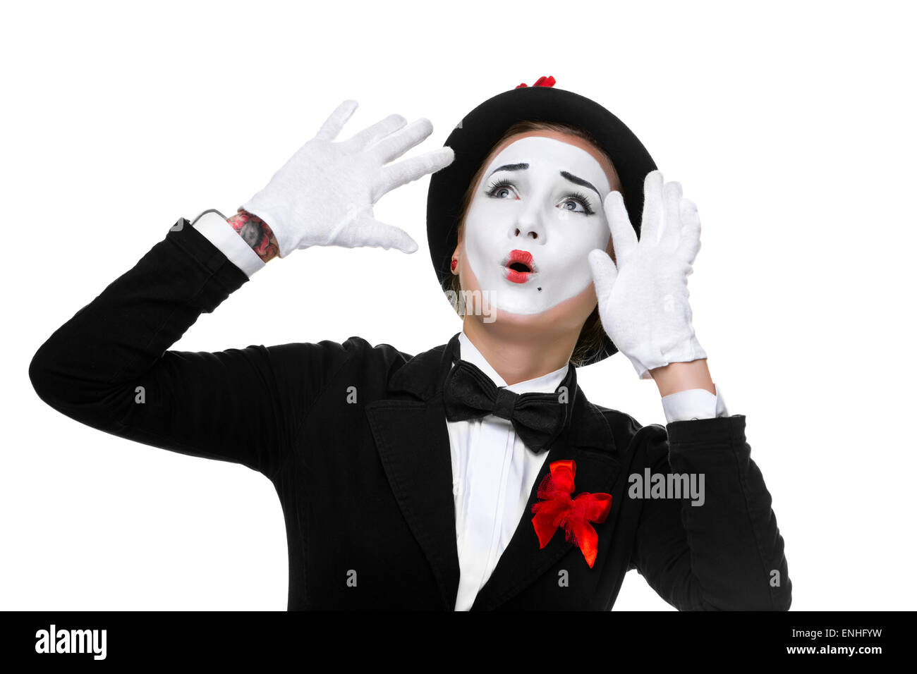 Portrait of the surprised and joyful mime with open mouth Stock Photo ...