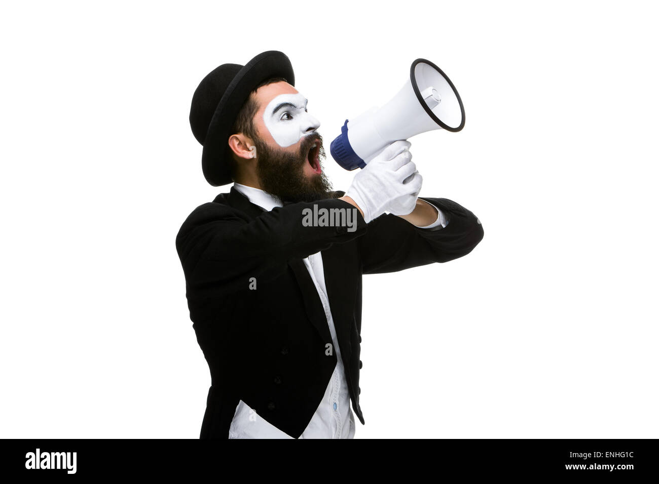 Man face mime screaming megaphone hi-res stock photography and images ...