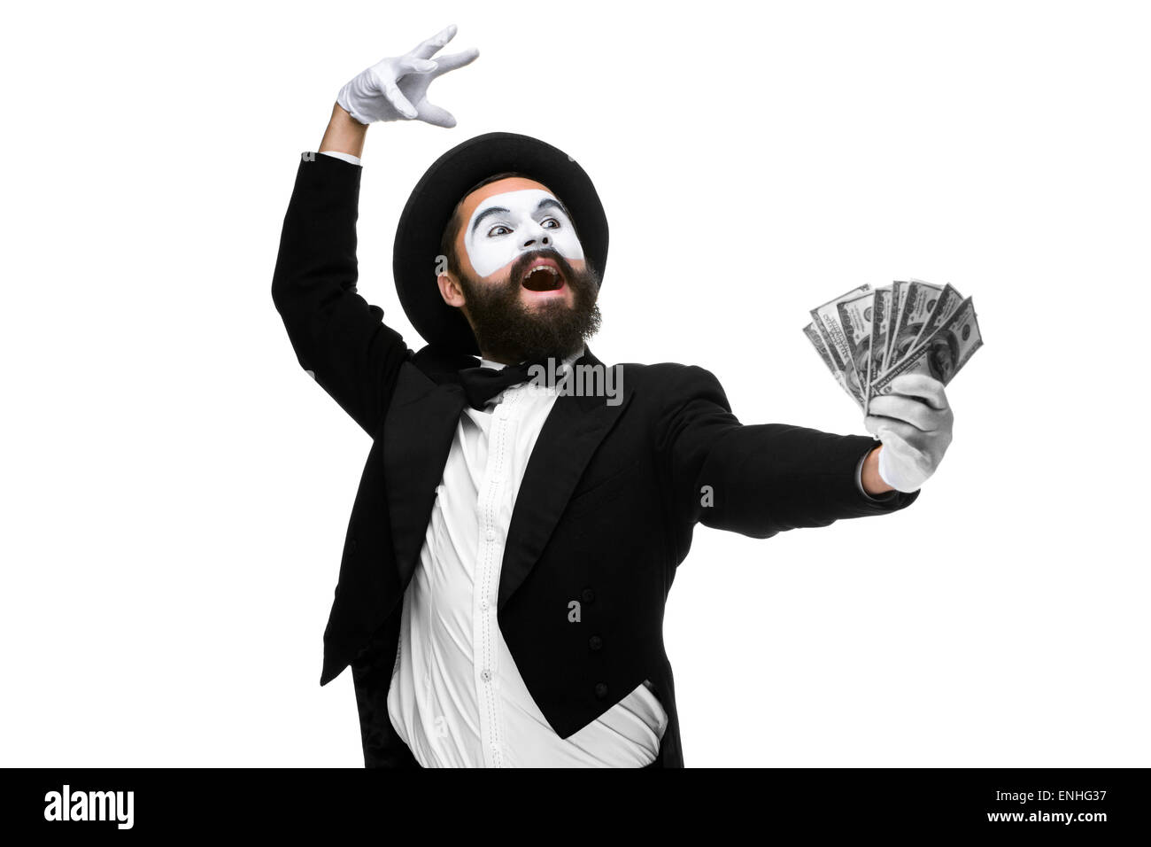 mime as a businessman screaming with delight Stock Photo - Alamy