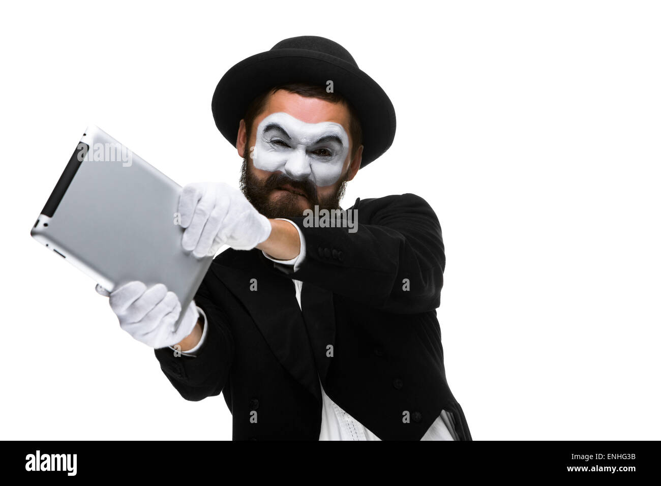 mime as a businessman throws computer in rage Stock Photo - Alamy