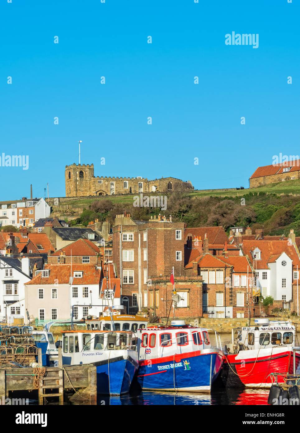 Harbour with moored fishing boats in the picturesque town and port of ...